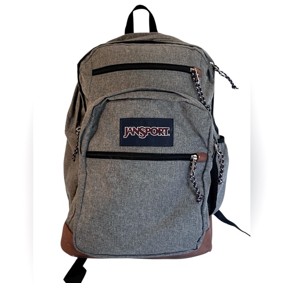Jansport | Bags | Jansport Gray Backpack With Brown Leather Bottom ...